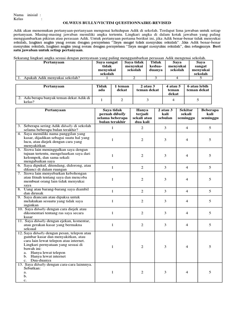 Kuesioner Bullying | PDF