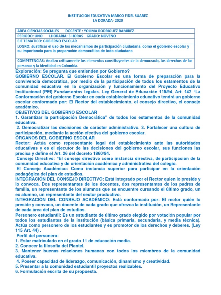 Taller Gobierno Escolar | PDF | Democracia | Ideologías políticas Taller Gobierno Escolar | PDF | Democracia | Ideologías políticas