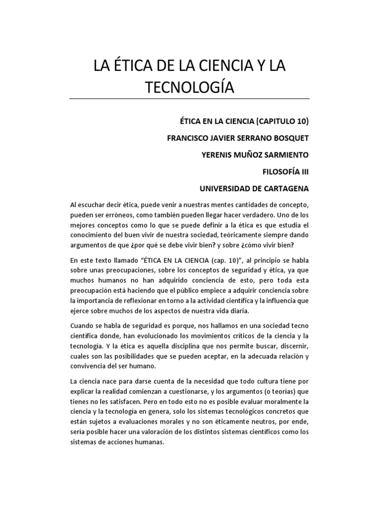 La Ética de La Ciencia y La Tecnología | PDF | Conocimiento | Homo Sapiens