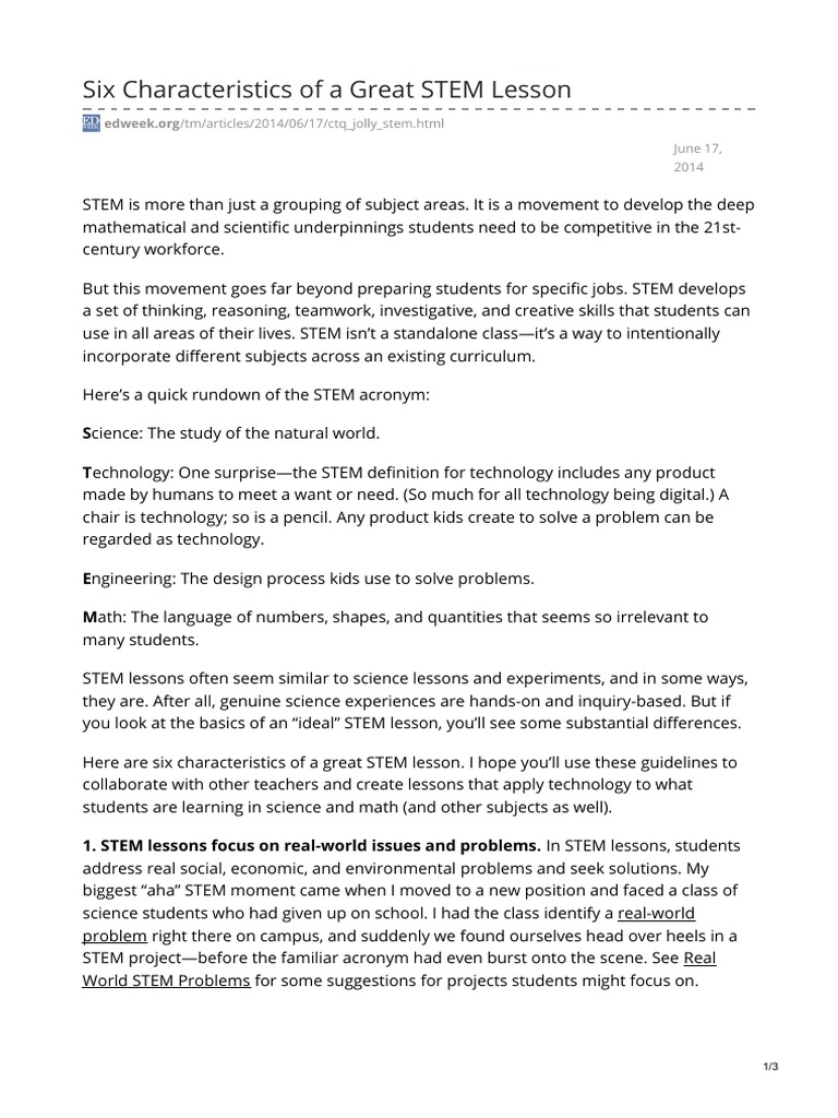 Six Characteristics of A Great STEM Lesson PDF | PDF | Science ...