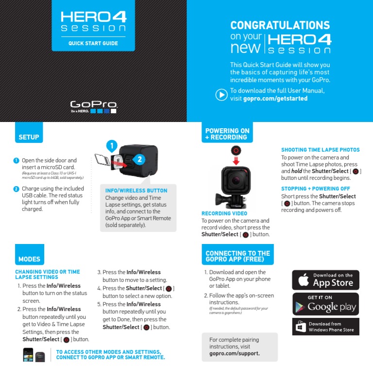 GoPro Hero4 Session - Quick Start Guide PDF | PDF | Shutter ...