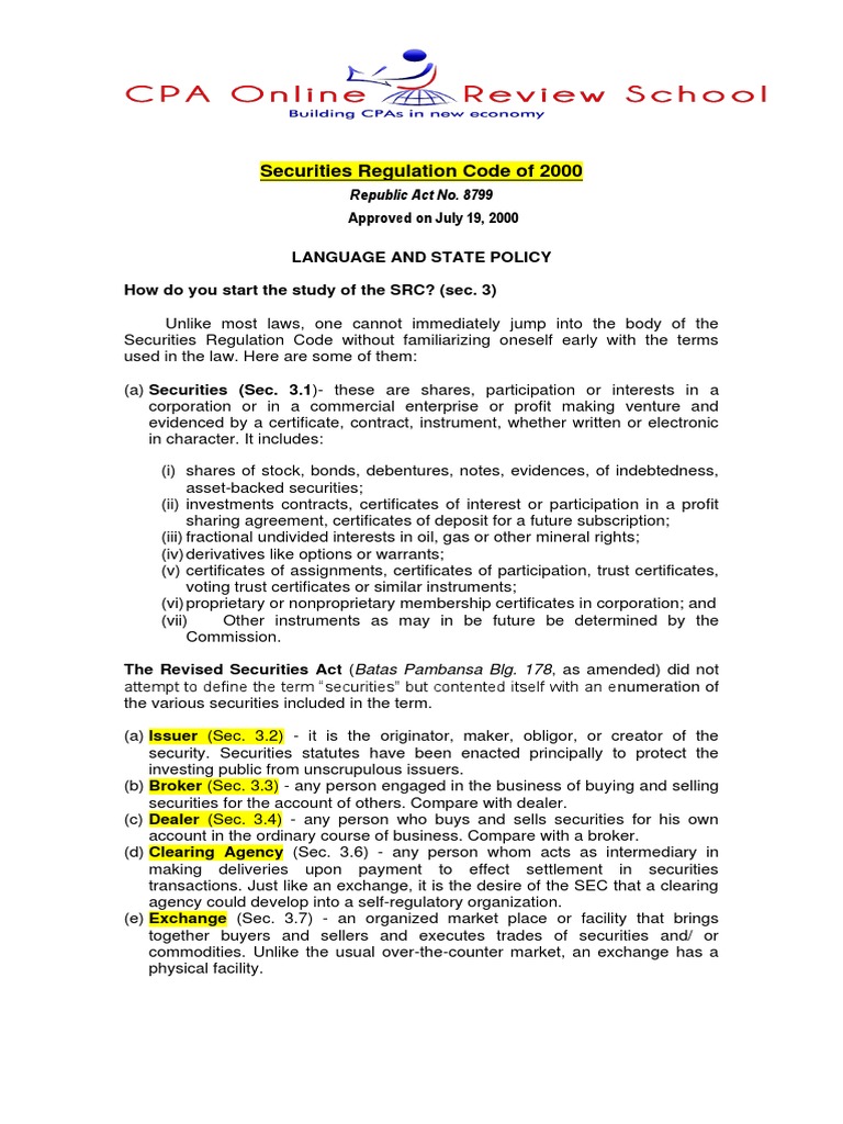 Securities Regulations Code | PDF | Financial Markets | Securities ...