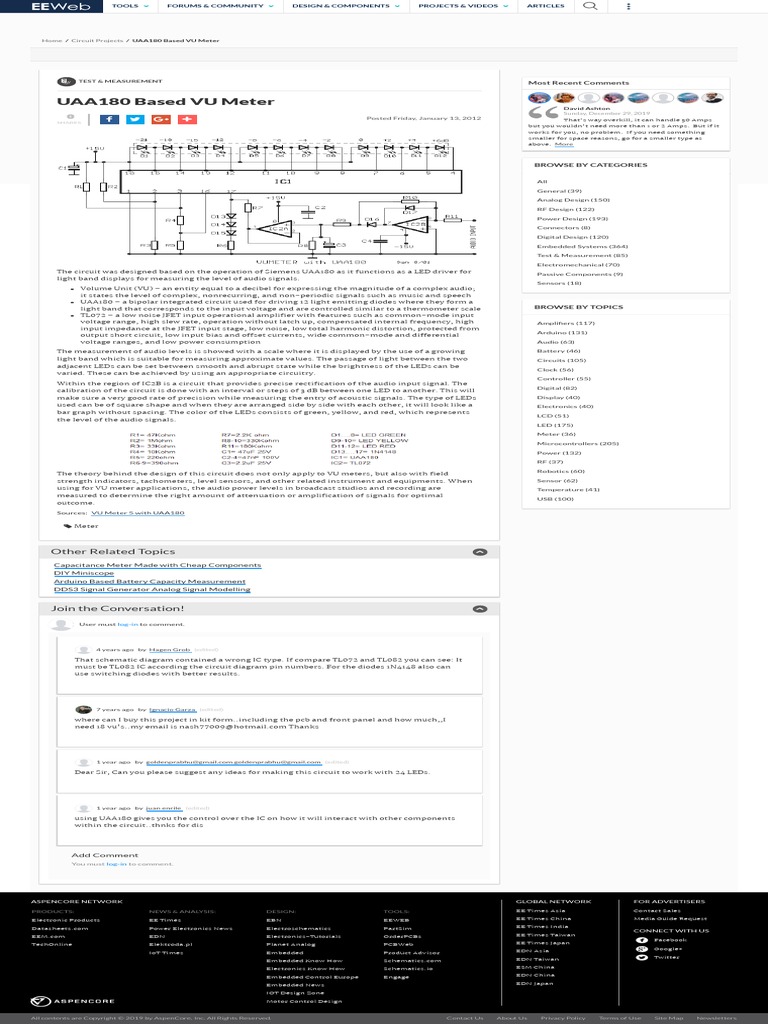 UAA180 Based VU Meter - EEWeb Community | PDF | Electronic Circuits | Light Emitting Diode