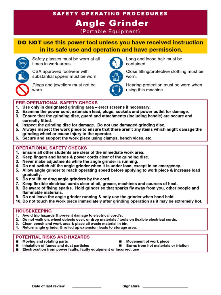 Safety Operating Procedures for Using an Angle Grinder: Precautions for ...