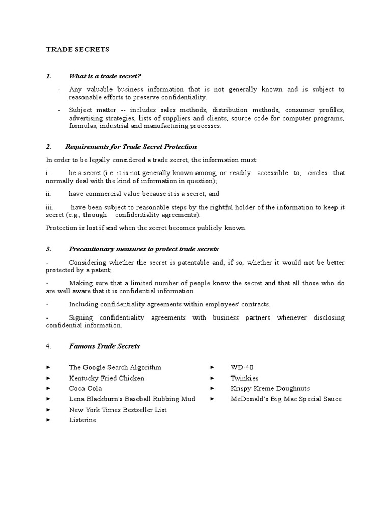 TRADE SECRETS - Lecture Notes | PDF | Trade Secret | Intellectual Property