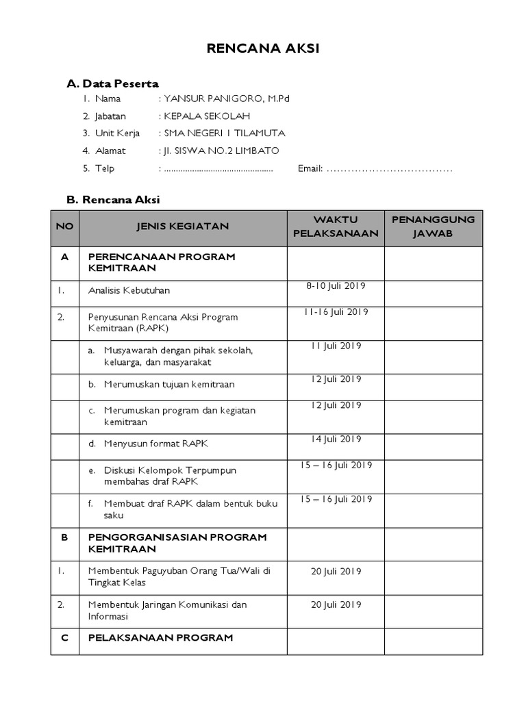 Rencana Aksi Untuk Kepala Sekolah | PDF