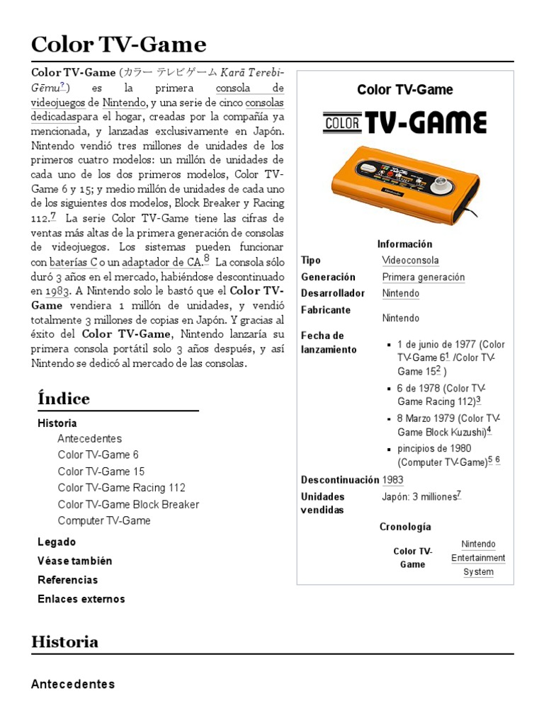 Historia del Color TV-Game de Nintendo | PDF | Plataformas de ...