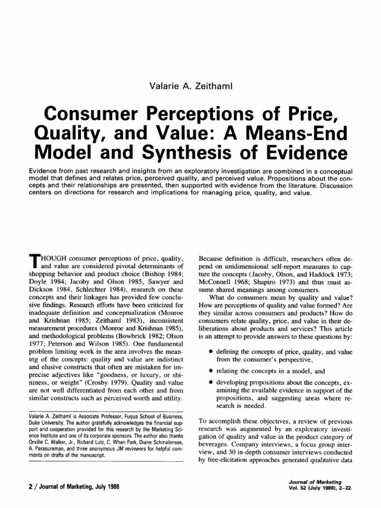 Zeithaml 1988 | PDF | Perception | Brand