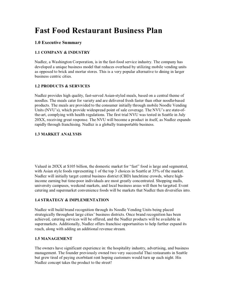 Fast Food Restaurant Business Plan | PDF