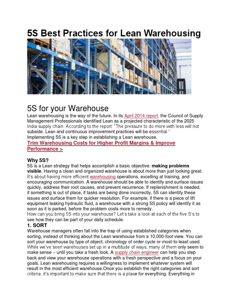5S Best Practices For Lean Warehousing | PDF | Warehouse | Lean Manufacturing