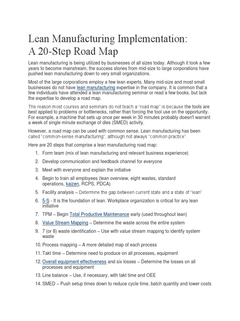 20 Steps to Lean Manufacturing Success | PDF | Lean Manufacturing ...