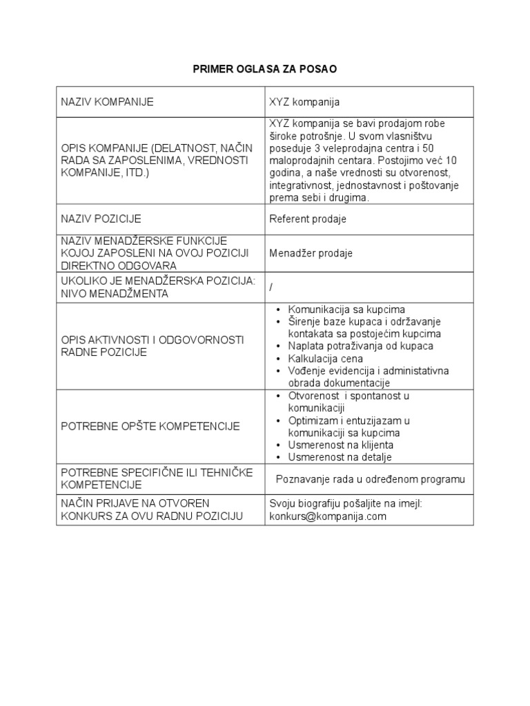 01.10 - Primer Oglasa Za Posao | PDF