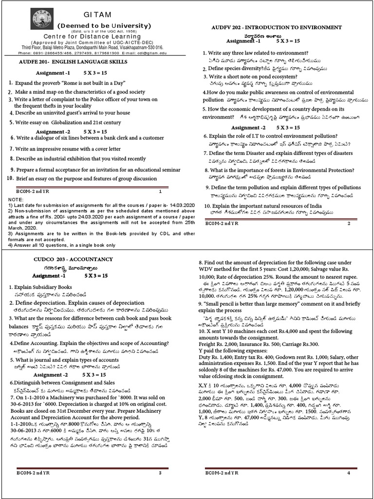 BCom Second Year Assignments PDF | PDF | Depreciation | Banks
