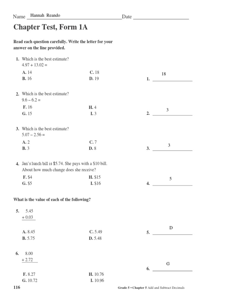 Chapter Test Form 1A PDF | PDF | Teaching Mathematics