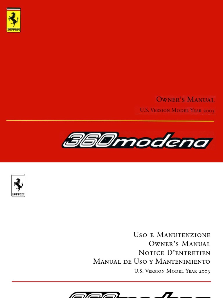 Owners Manual 360 Modena 2003 US | PDF | Land Vehicles | Transport