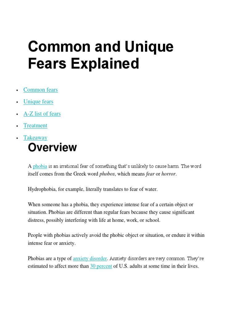 Common and Unique Fears Explained | PDF | Phobia | Anxiety Disorder