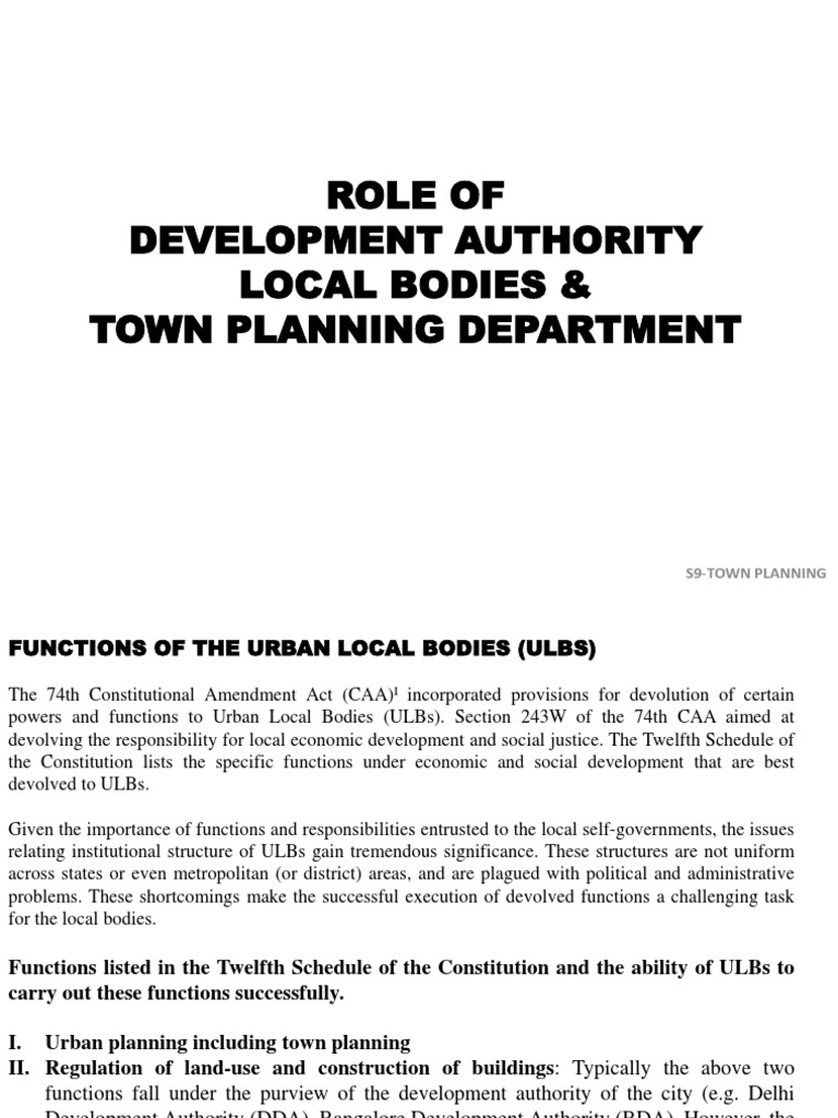 Role of Town Planning Authorities | PDF | Urban Planning | Economic ...