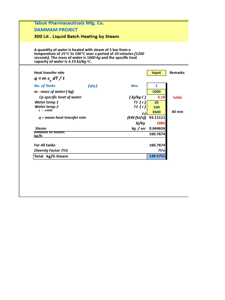 300 Lit Water Tanks Stem Heating Calculation | PDF | Heat | Heat Transfer