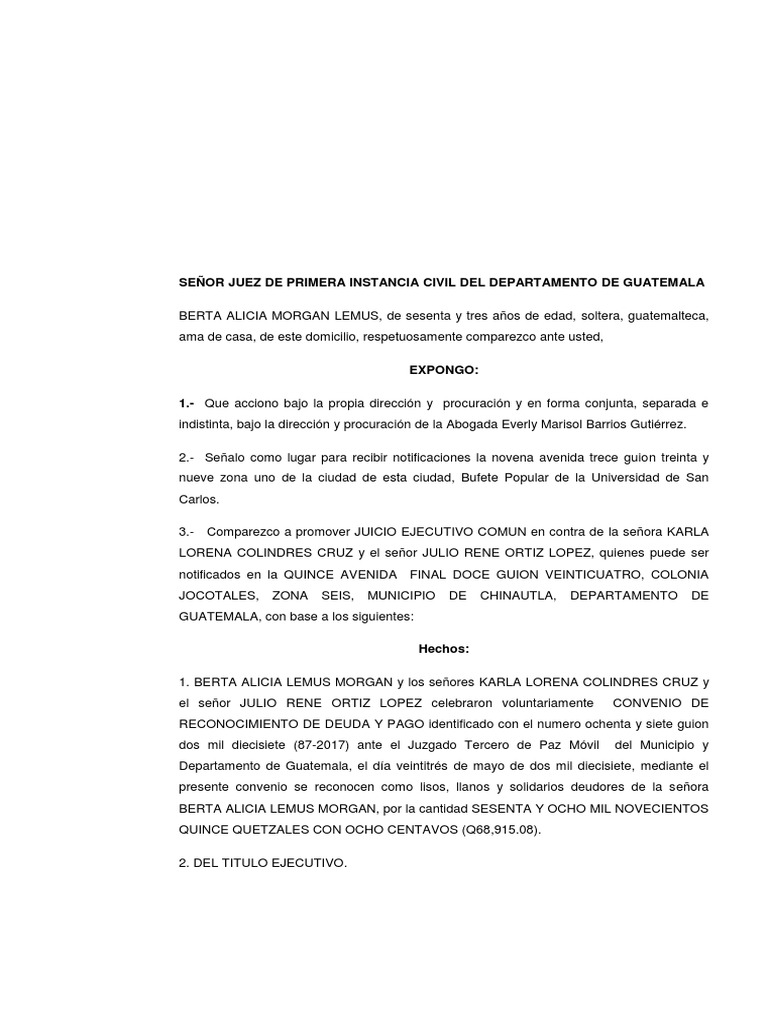 Escrito de Convenio de Pago | PDF | Ley procesal | Guatemala