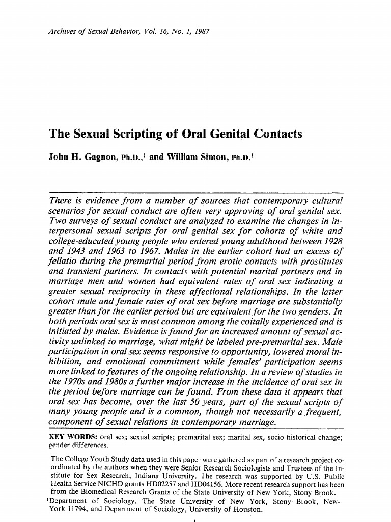 The Sexual Scripting Of Oral Genital Contacts Pdf Oral Sex Sexual Intercourse