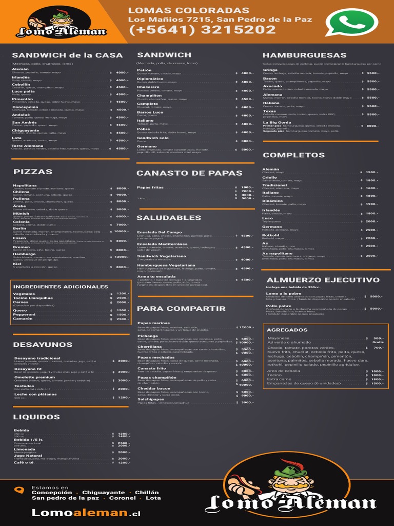 Menu Nuevo Del Lomo Aleman | PDF | ensalada | Hamburguesas