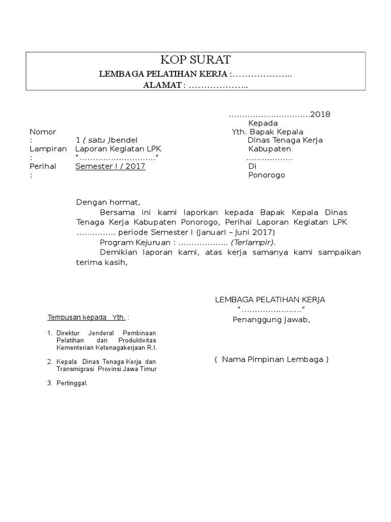 Contoh Form Laporan Semester LPK | PDF