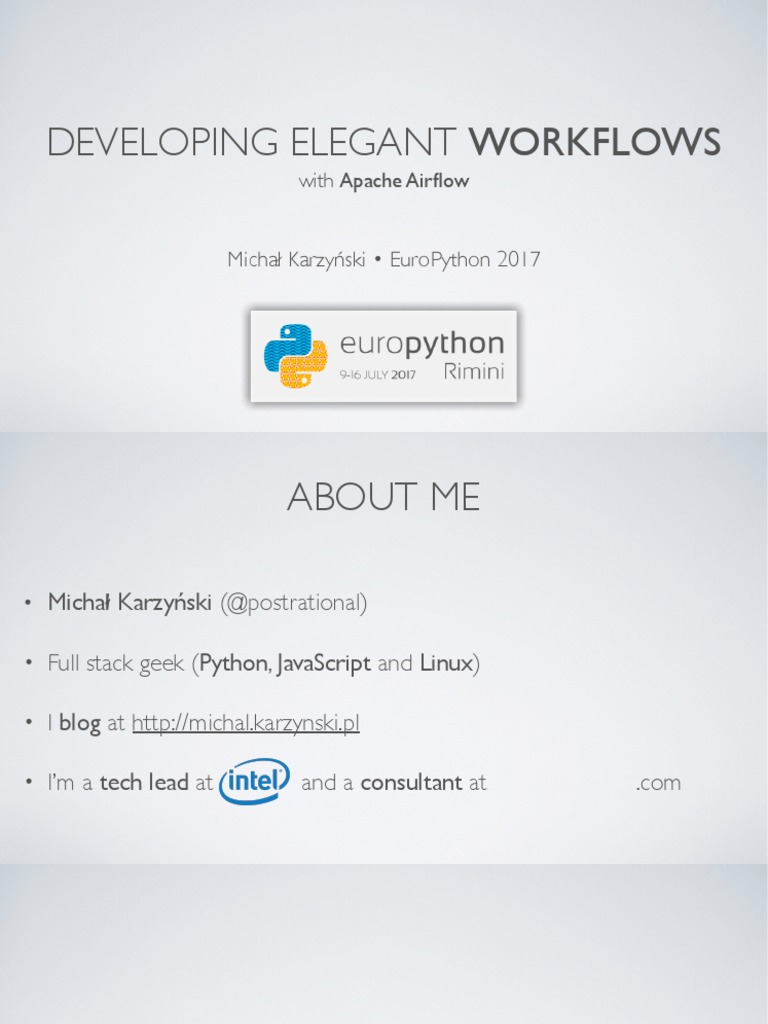 Developing Elegant Workflows In Python Code With Apache Airflow Pdf Areas Of Computer