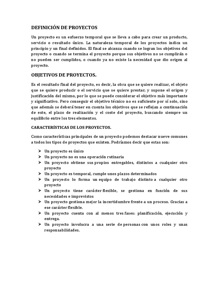 Generalidades de Proyectos | PDF | Gestión de proyectos | Planificación