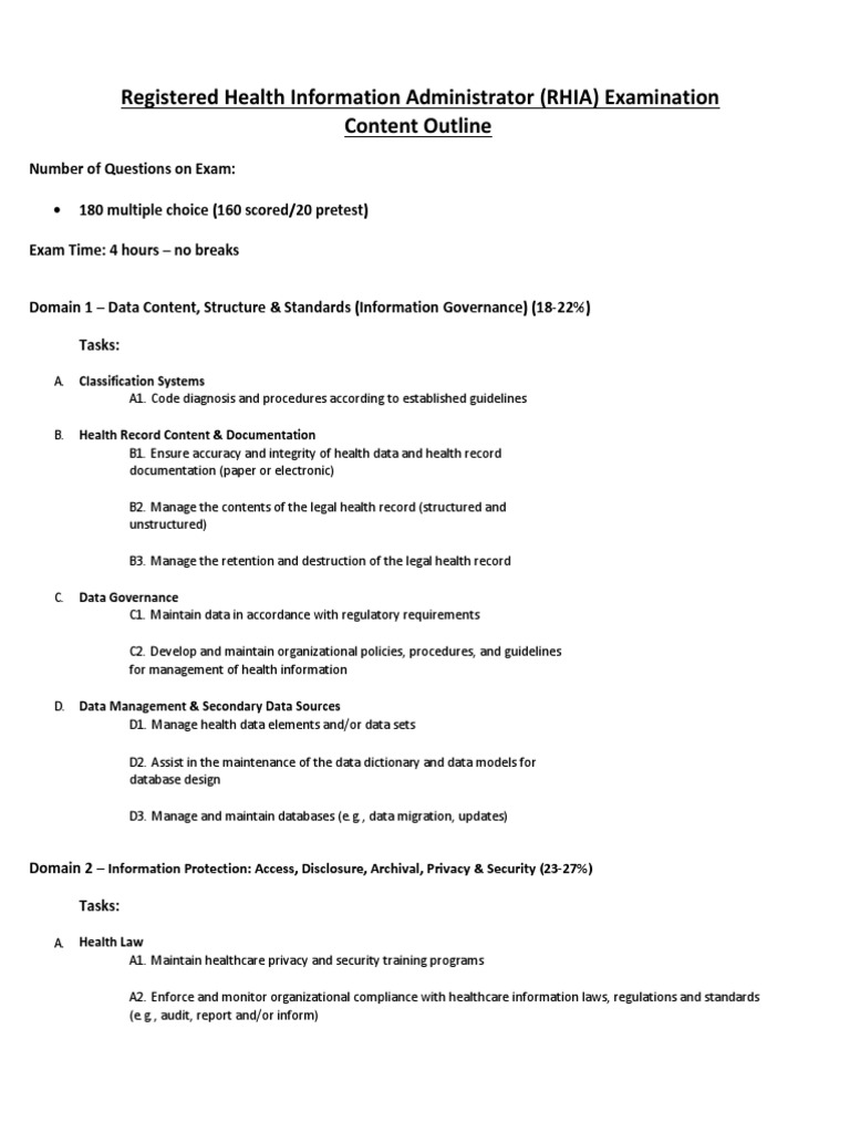 RHIA Content Outline PDF | PDF | Health Informatics | Databases