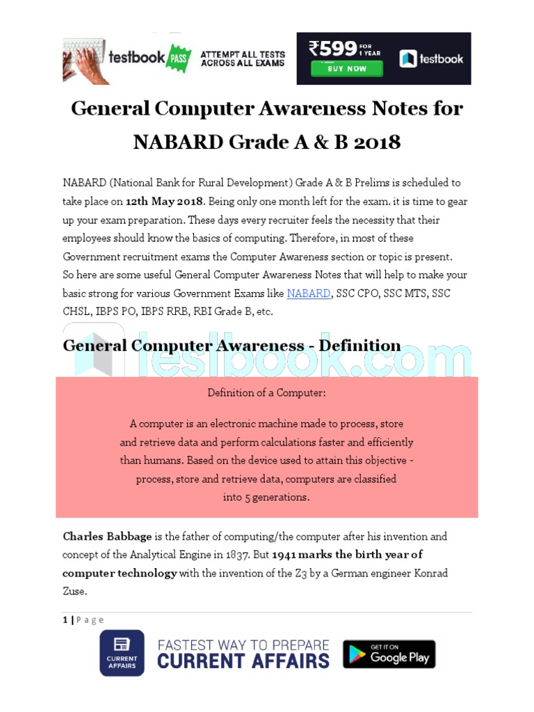 General Computer Awareness Notes For NABARD Grade A B 2018 PDF | PDF ...