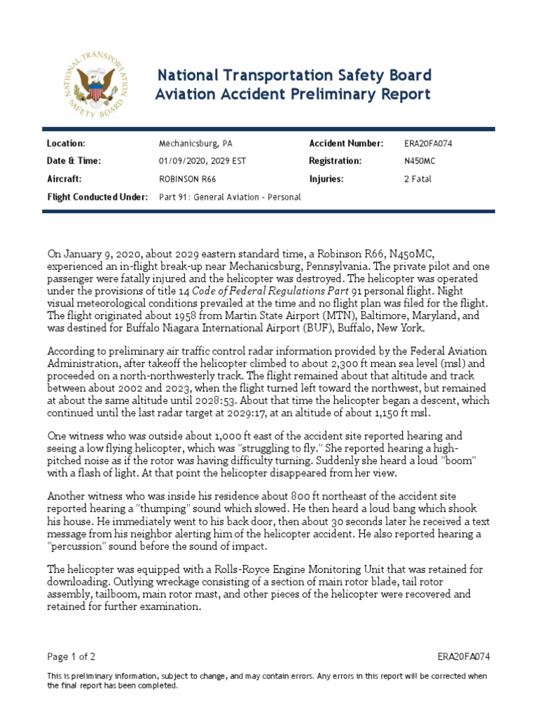 Robinson R66 Helicopter Crash Report | PDF | Helicopter | Flight