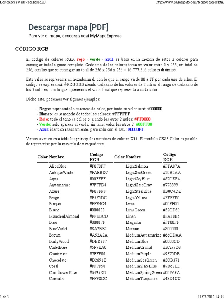 Códigos RGB y sus colores principales | PDF | Modelo de color Rgb | Color