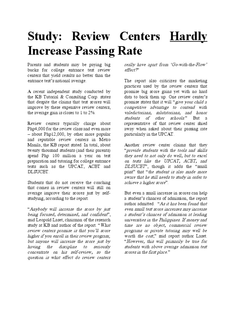 Study Reveals Review Centers' Low Impact | PDF | University And College ...