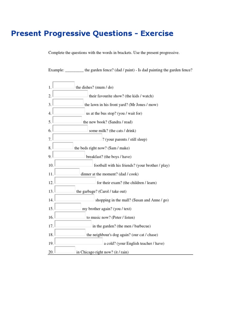 Present Progressive Questions | PDF | Syntactic Relationships ...