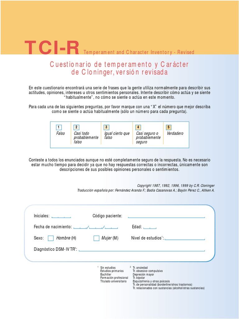 Tci R | PDF | Trastorno límite de la personalidad | Psicología clínica