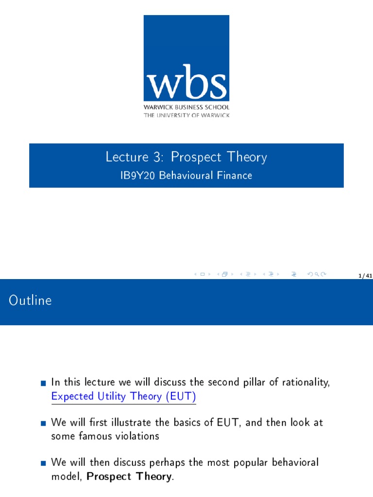 Lecture 3 Prospect Theory PDF | PDF | Risk Aversion | Utility