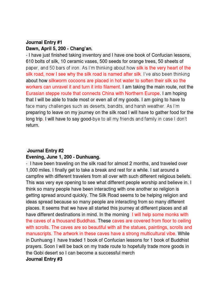 Joseph Carbonara - Silk Road DBQ - Journal Entries Project | PDF | Silk ...