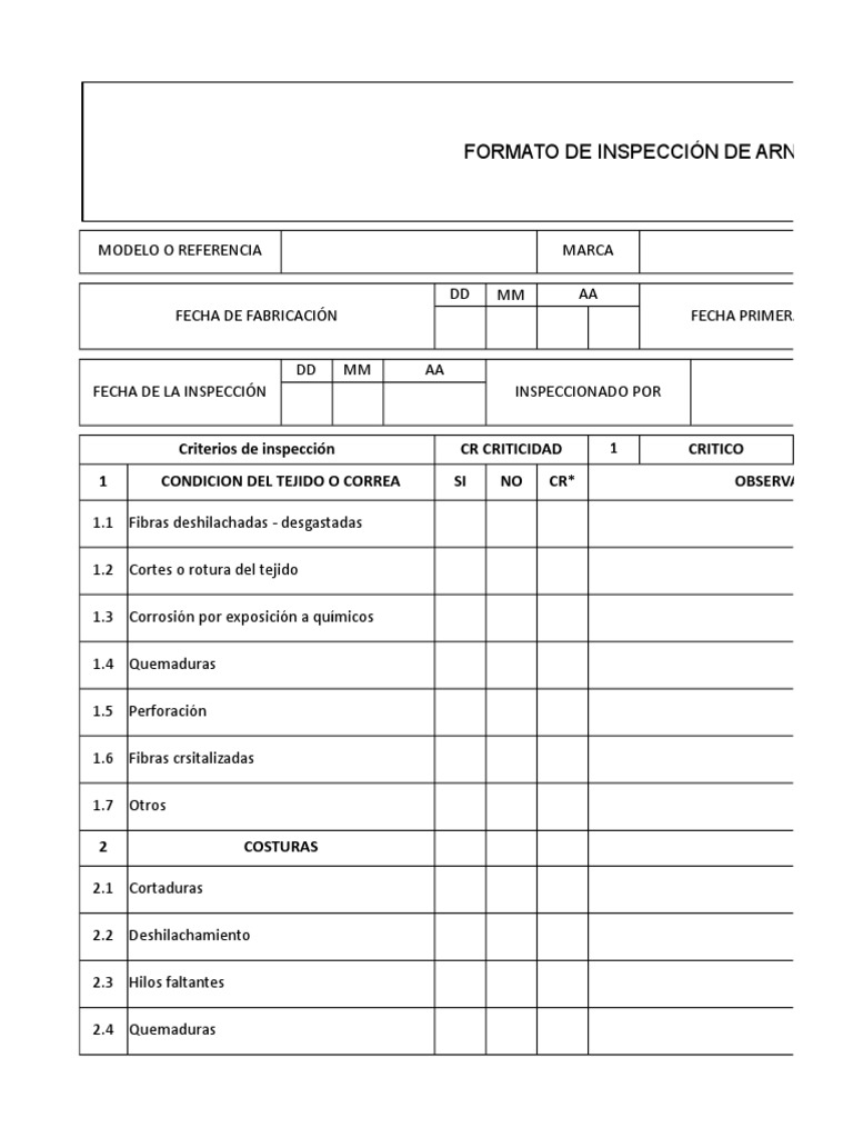 Formato Inspección de Arnes | PDF