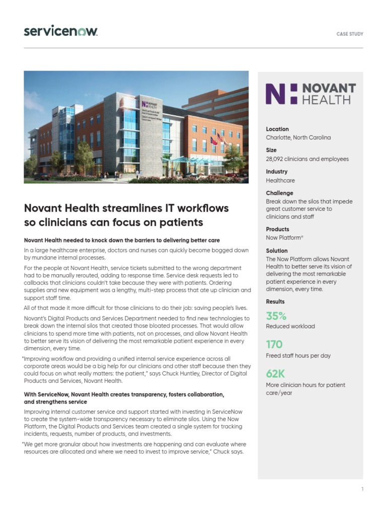ServiceNow - Novant - Health Story 2 PDF | PDF | Health Care | Patient