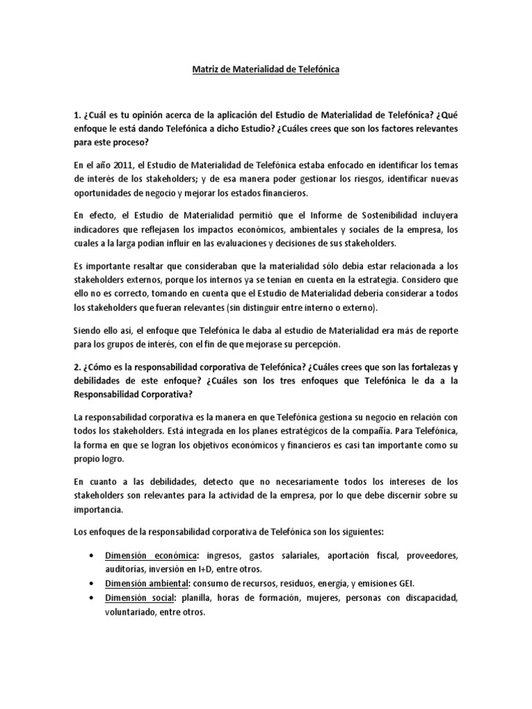 Caso Telefónica - Matriz Materialidad | PDF | Sustentabilidad | Economias