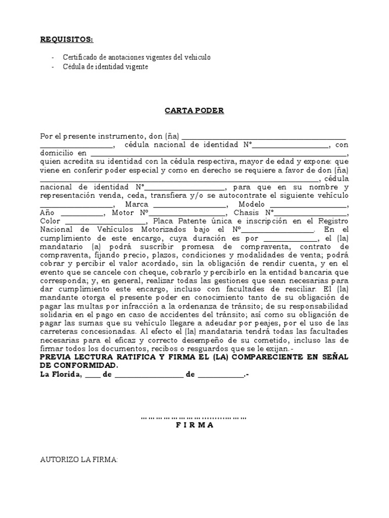 Carta Poder Venta Vehiculo | PDF | Gobierno | Justicia
