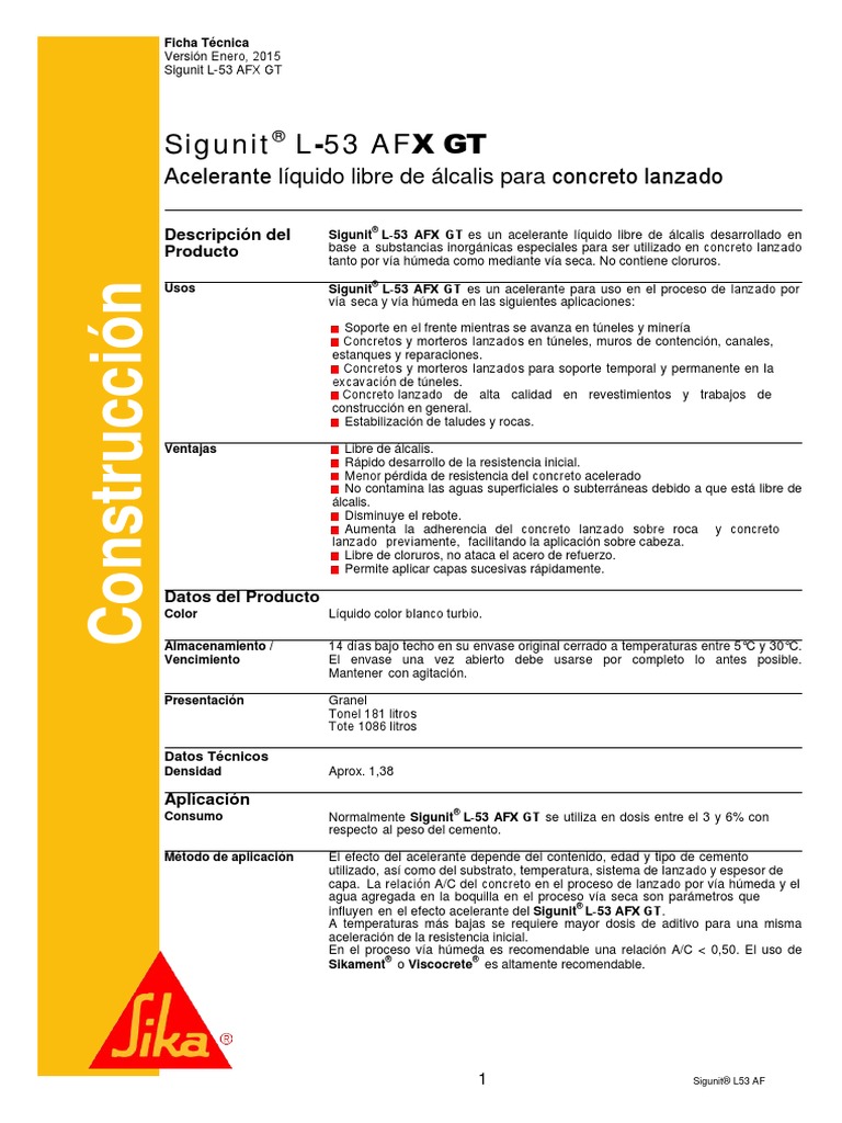 Ficha Tecnica Sigunit® L-53 AFX GT | PDF | Hormigón | Cemento