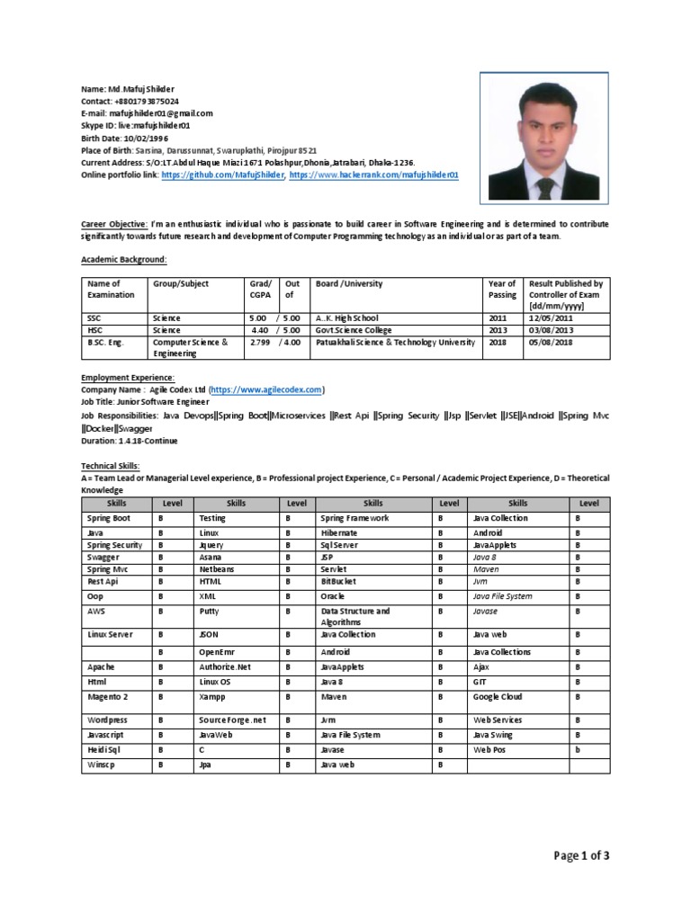 Mafuj Shikder CV | PDF | Java Servlet | Java Server Pages