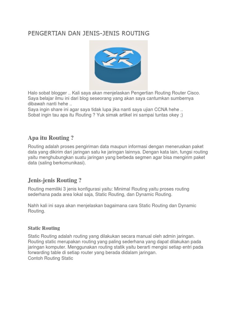 Pengertian Dan Jenis Routing | PDF