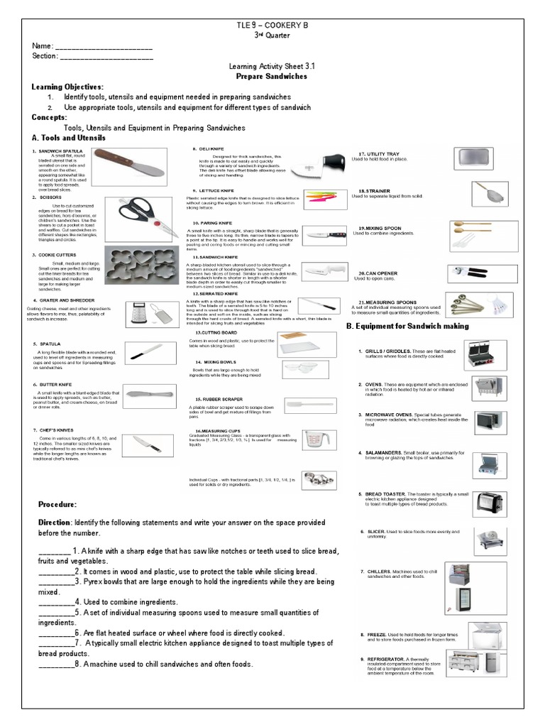 TLE 9 Learning Act Sheets Q3 | PDF | Sandwich | Breads