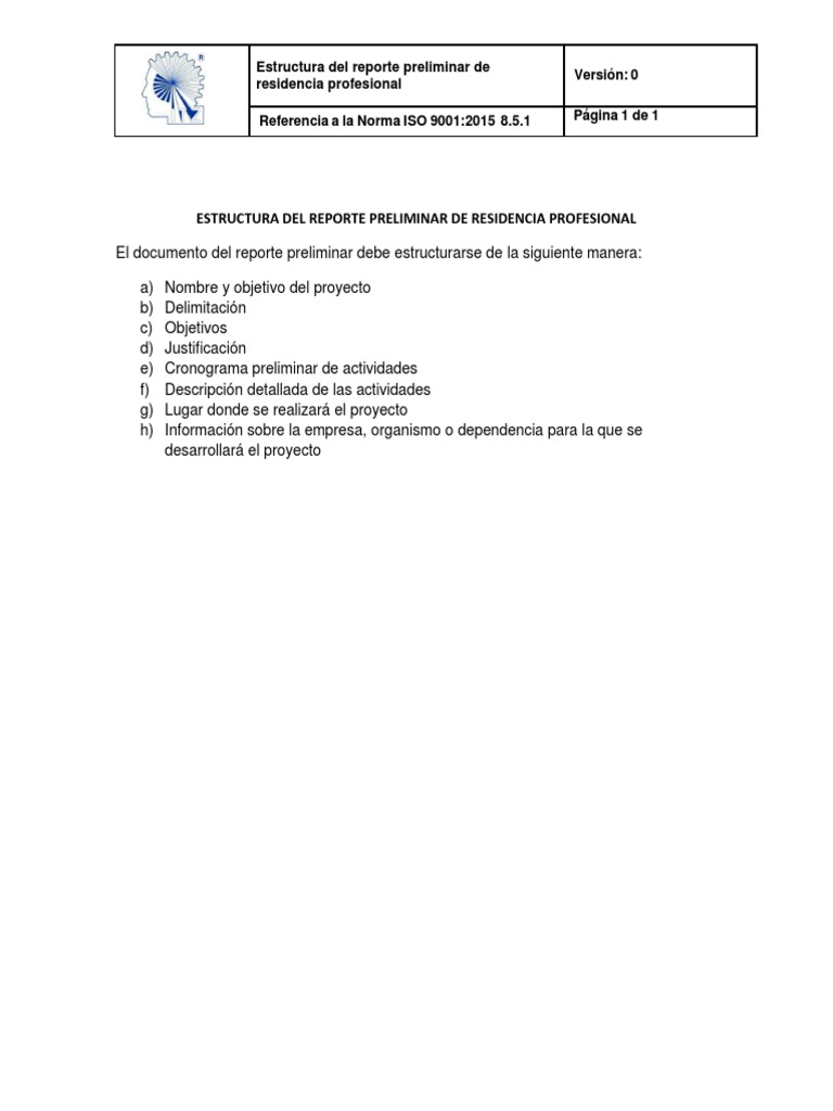 Estructura Del Reporte Preliminar de Residencia Profesional | PDF | Informática | Tecnología