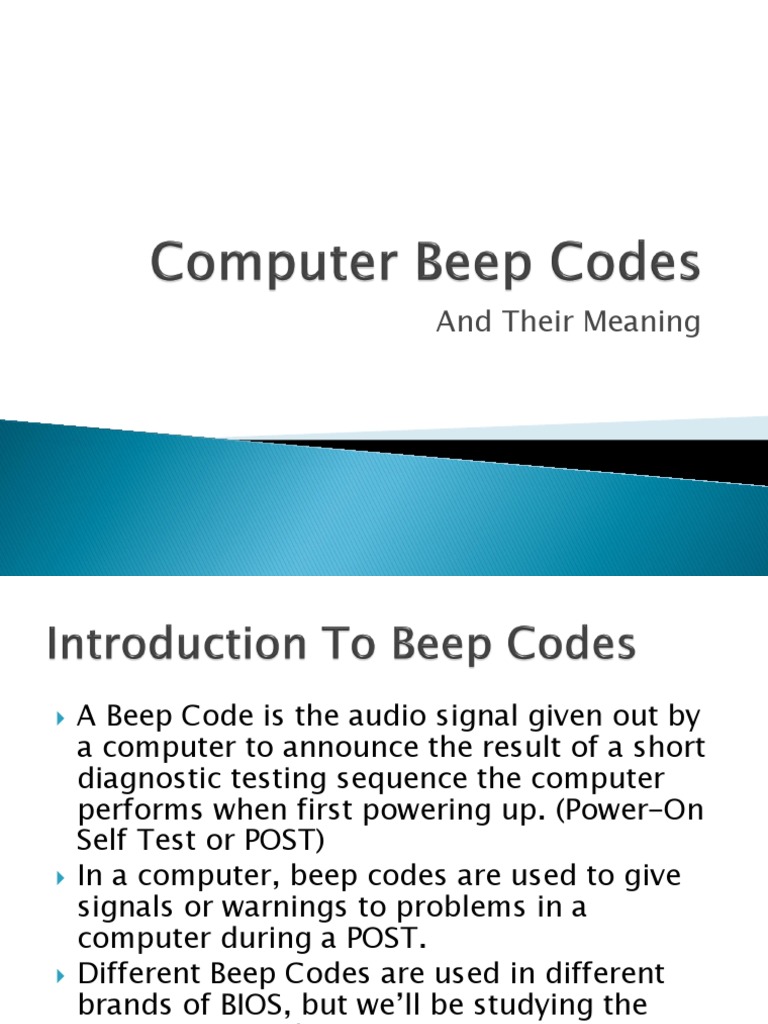Computer Beep Codes Powerpoint | PDF | Random Access Memory | Computer Architecture