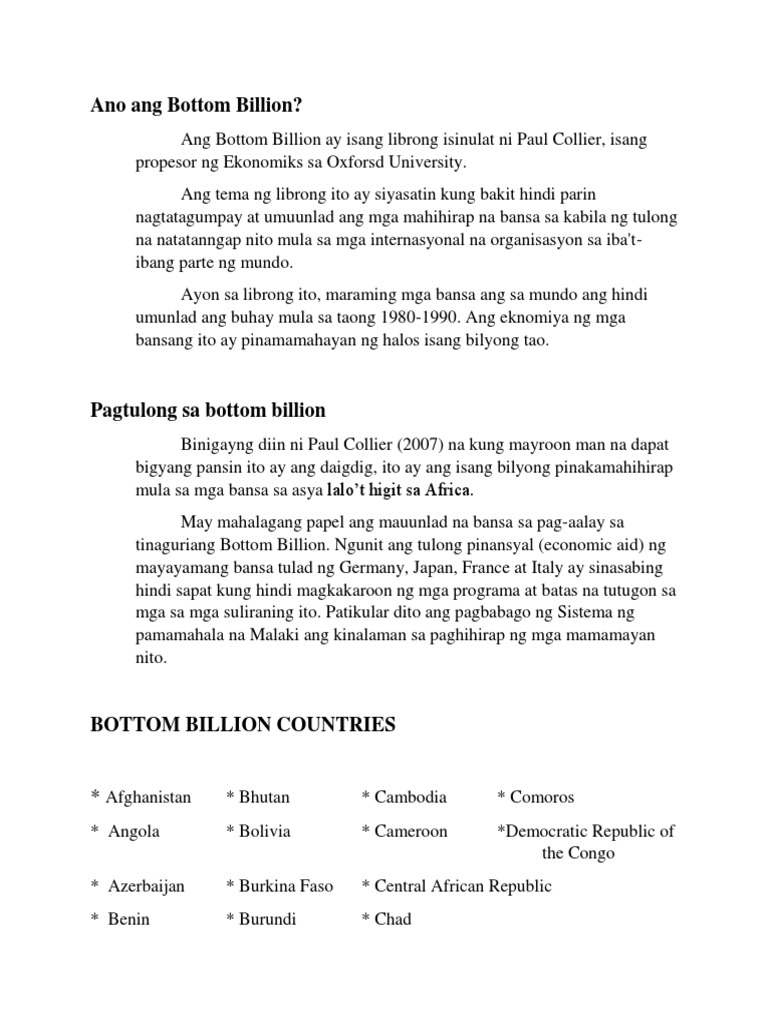 Bottom Billion | PDF