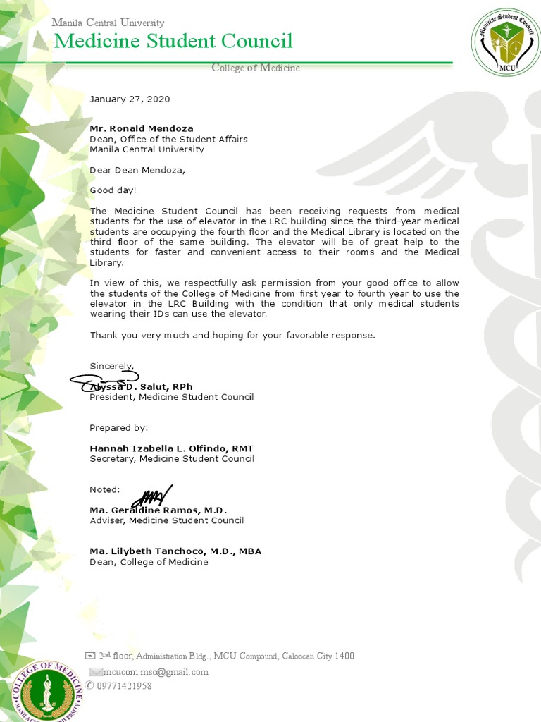 Request For Use of Elevator