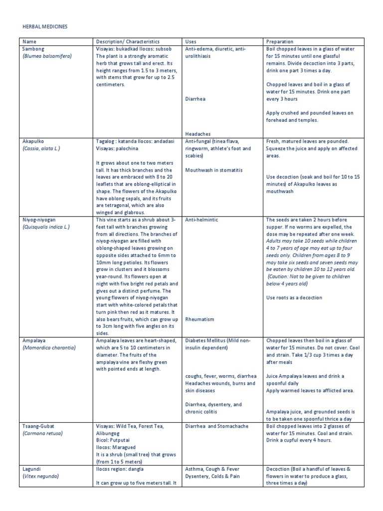 Halamang Gamot Table | PDF | Garlic | Plants